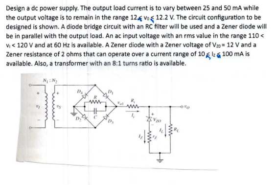 Solved Design a dc power supply. The output load current is | Chegg.com