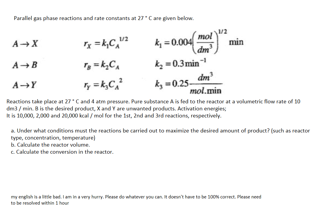 Solved Parallel gas phase reactions and rate constants at 27 | Chegg.com