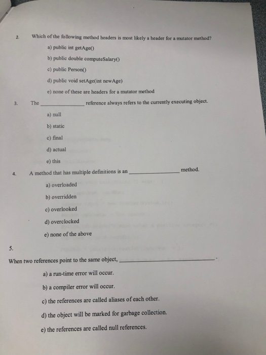 Solved 2 Which Of The Following Method Headers Is Most 6779