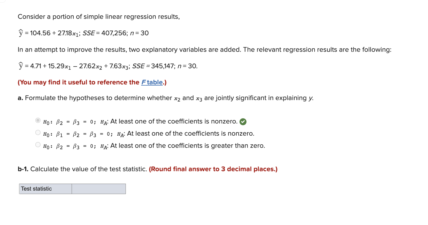 Solved Consider a portion of simple linear regression | Chegg.com