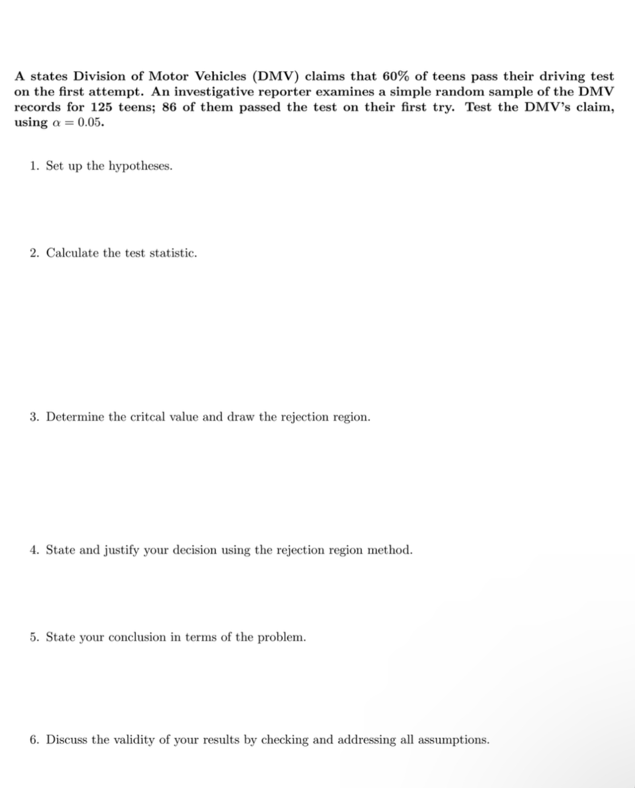 Solved A states Division of Motor Vehicles (DMV) claims that | Chegg.com