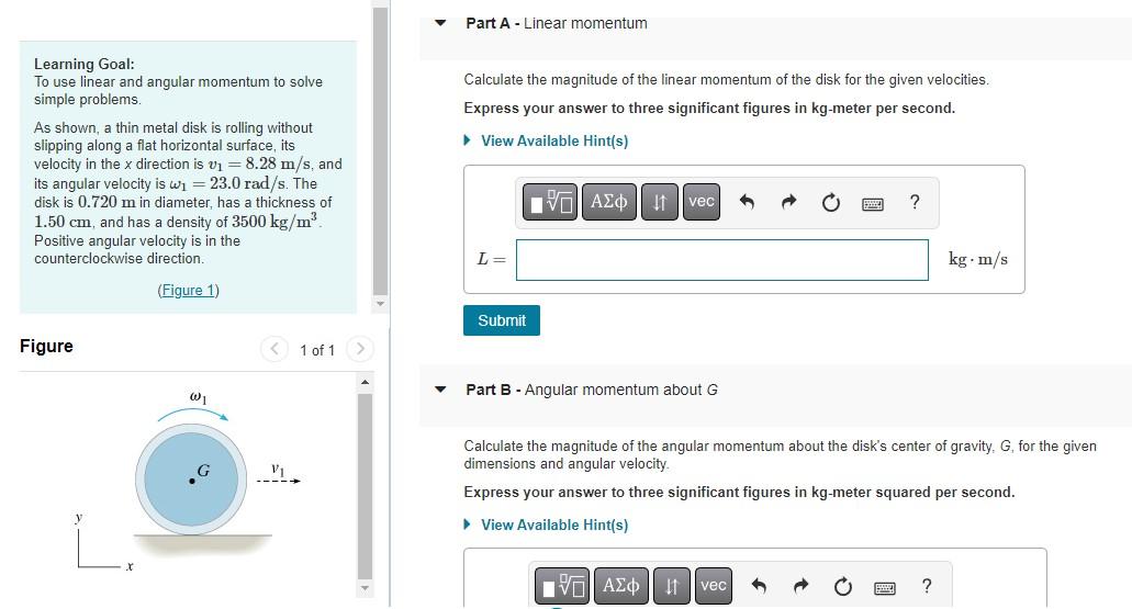 Solved Learning Goal: To use linear and angular momentum to | Chegg.com