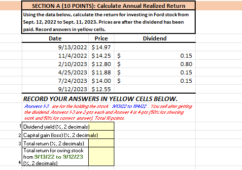 RECORD YOUR ANSWERS IN YELLOW CELLS BELOW. SECTION B | Chegg.com