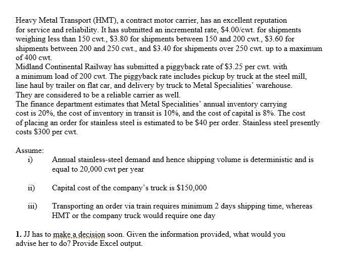 Heavy Metal Transport (HMT), a contract motor | Chegg.com