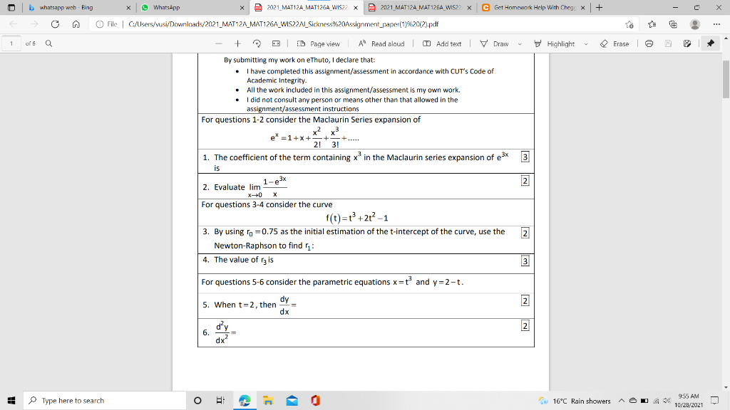 Solved b) whatsapp web - Bing C X c a To 2 1 of 6 6 Q Q | Chegg.com