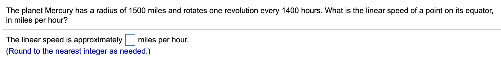 Solved The planet Mercury has a radius of 1500 miles and | Chegg.com