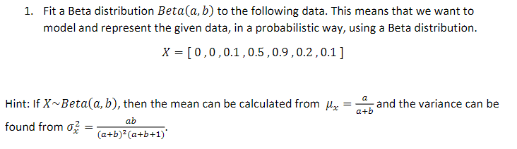 Solved 1. Fit a Beta distribution Beta(a,b) to the following | Chegg.com