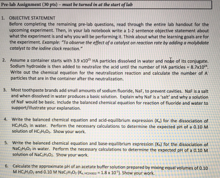 Solved Pre-lab Assignment (30 pts)- must be turned in at the | Chegg.com