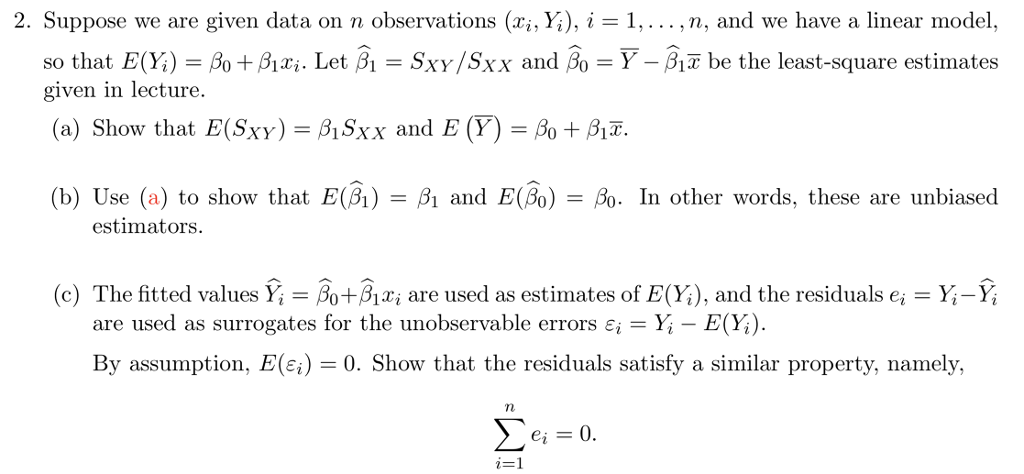 Solved 2. Suppose we are given data on n observations | Chegg.com