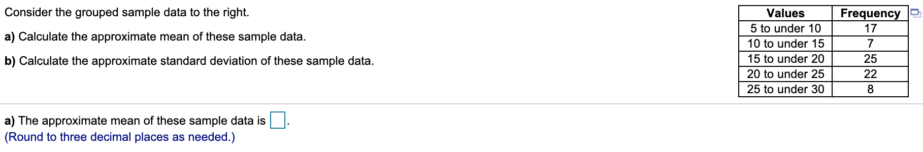 Solved Consider the grouped sample data to the right. a) | Chegg.com