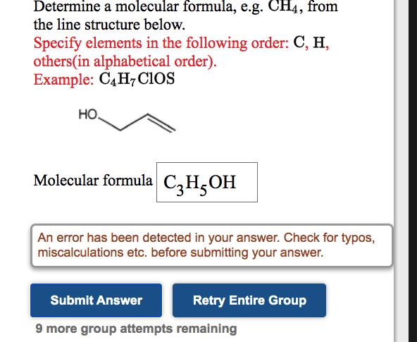 Solved Determine a molecular formula, e.g. CH4, from the | Chegg.com