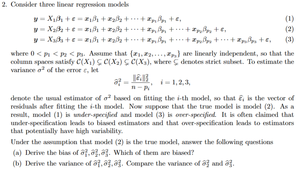 Solved Consider three linear regression | Chegg.com