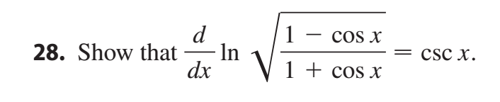Solved 28. Show that dxdln1+cosx1−cosx=cscx. | Chegg.com