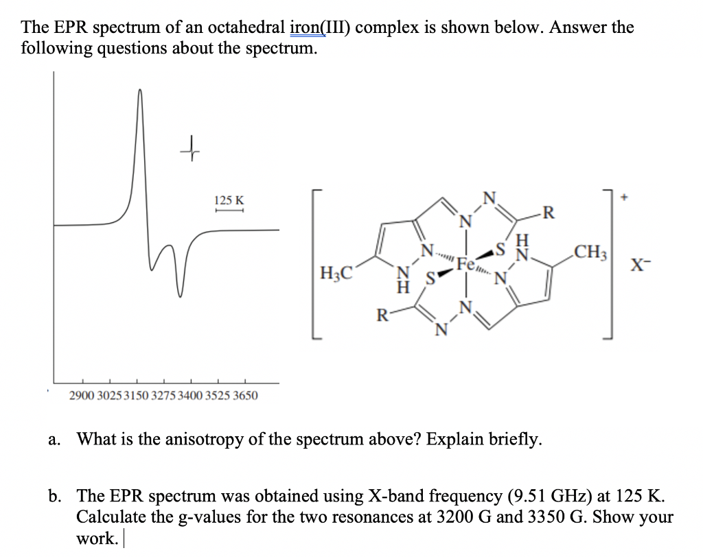 Solved The EPR spectrum of an octahedral iron(III) complex | Chegg.com