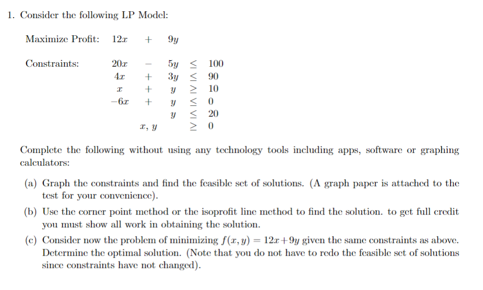 Solved 1. Consider the following LP Model: Complete the | Chegg.com