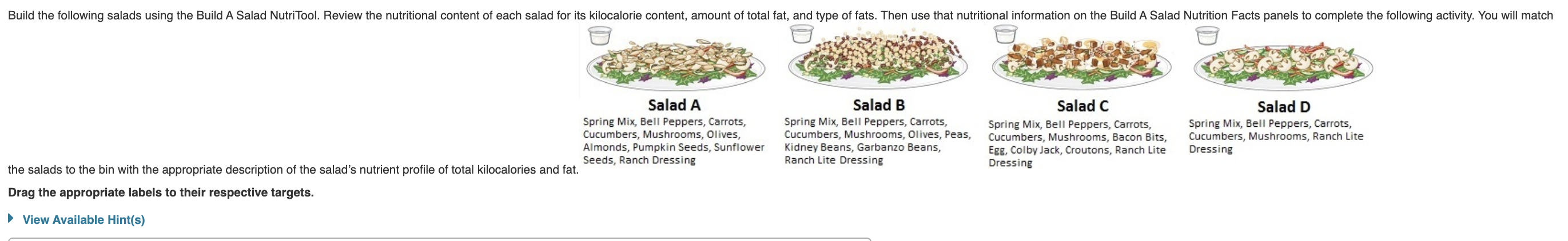 Solved Build the following salads using the Build A Salad | Chegg.com