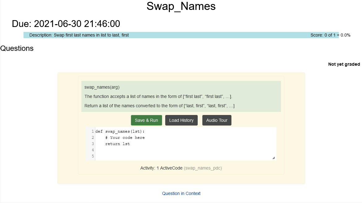 Solved Swap_Names Due: 2021-06-30 21:46:00 Description: Swap | Chegg.com