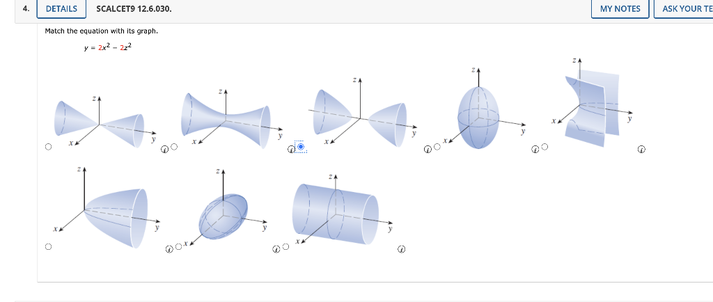 Solved Match the equation with its graph. y=2x2−2z2 | Chegg.com