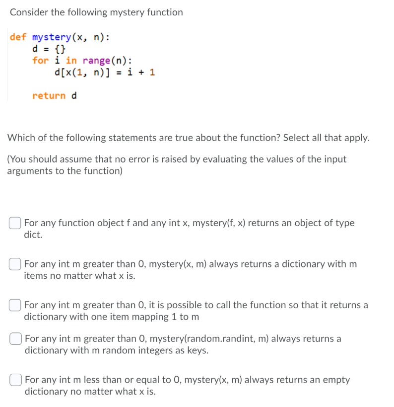 Solved Consider The Following Mystery Function Def 
