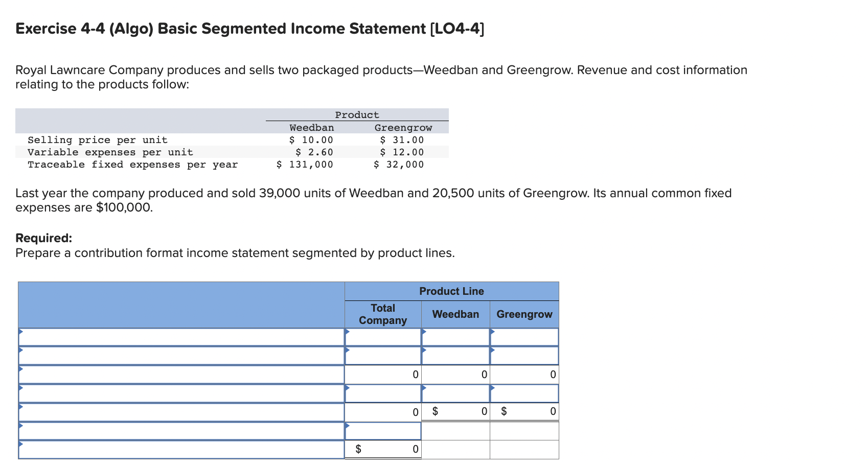 Solved Exercise 4-4 (Algo) Basic Segmented Income Statement | Chegg.com