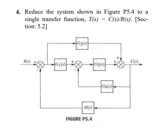 Solved 4. Reduce the system shown in Figure P5.4 to a single | Chegg.com