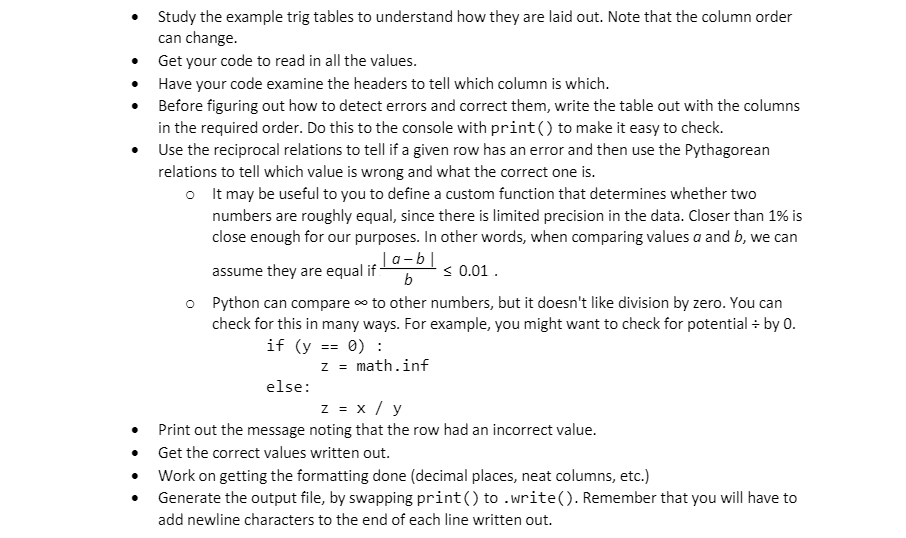 Python Project: Correcting Table Errors Trig tables | Chegg.com