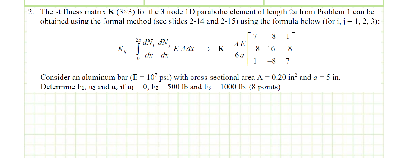 Solved 2. The stiffness matrix K (3x3) for the 3 node 1D | Chegg.com