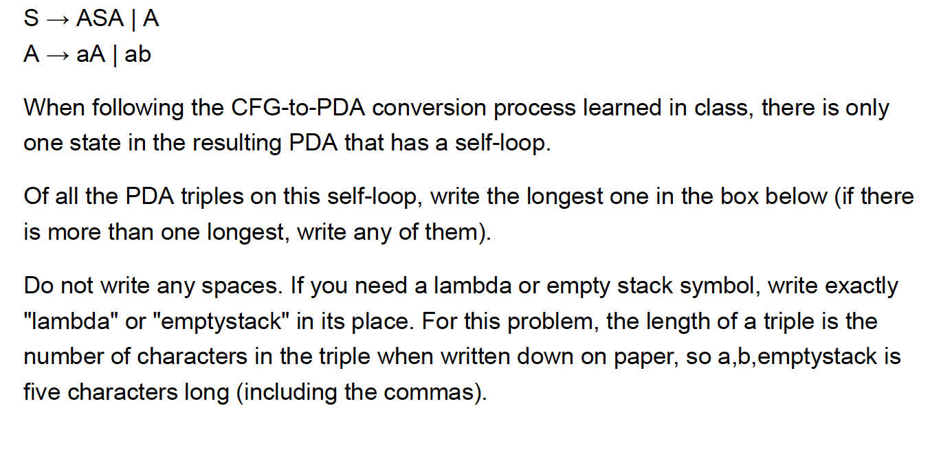 S → ASA A A → aA | ab When following the CFG-to-PDA | Chegg.com
