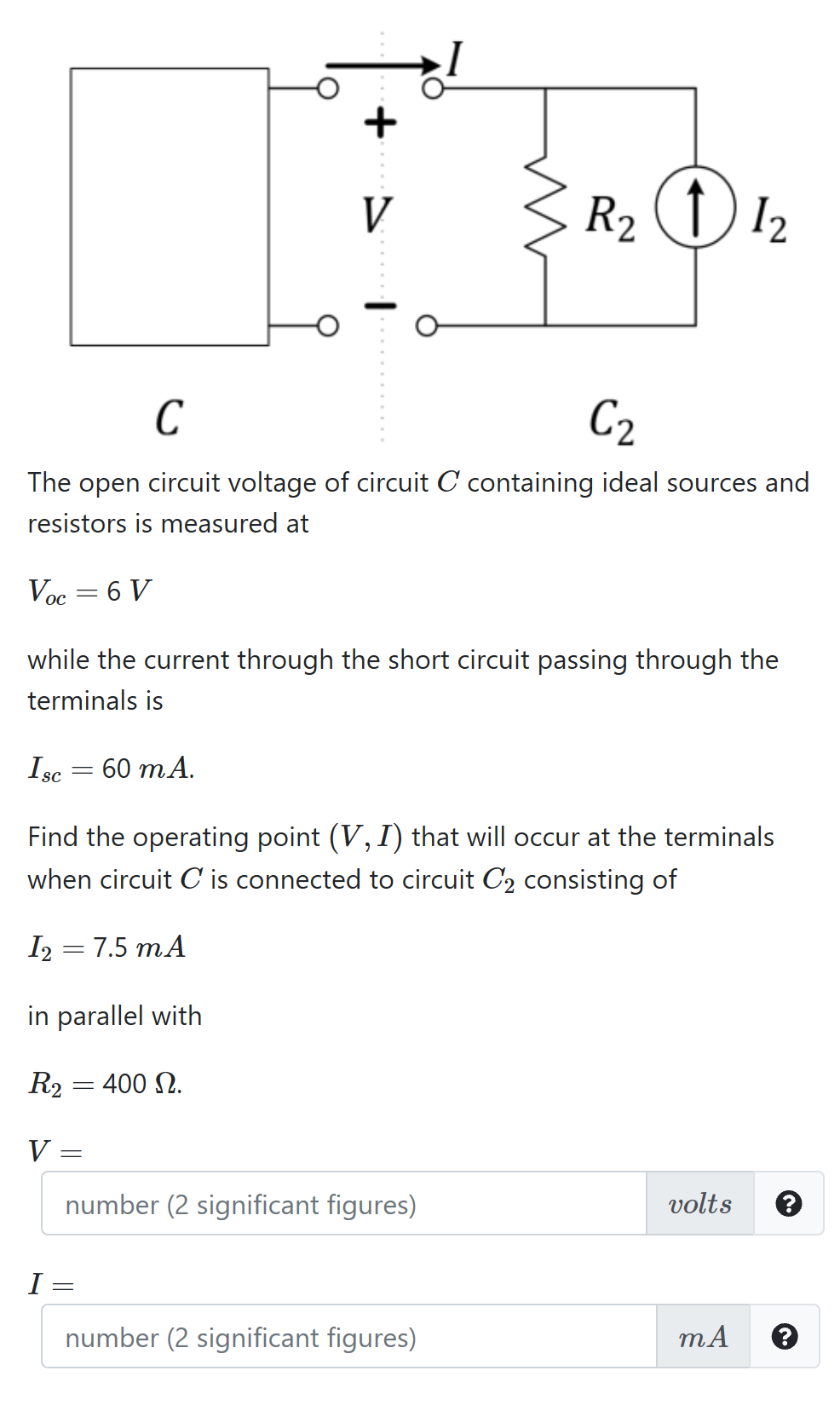 Solved V SR2 12 C2 The open circuit voltage of circuit C | Chegg.com