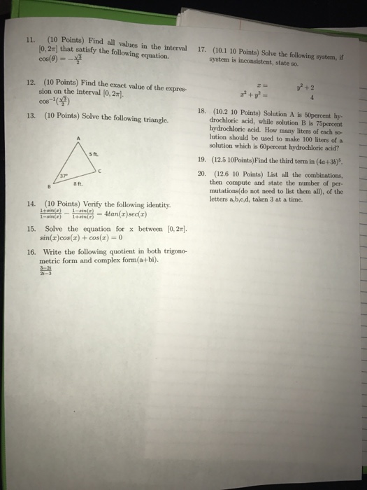 Solved Find all values in the interval [0, 2 pi] that | Chegg.com