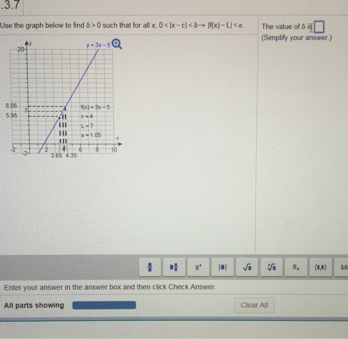 Solved Use the graph below to find delta > 0 such that for | Chegg.com