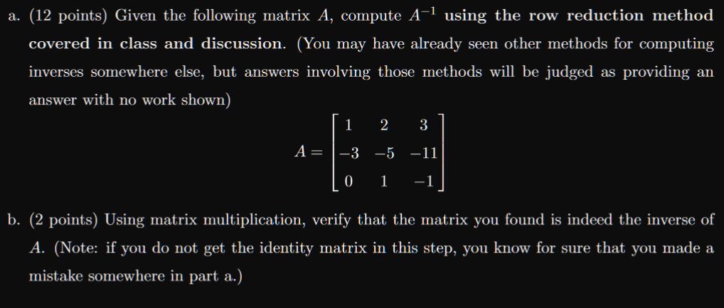 Solved a. (12 points) Given the following matrix A, compute | Chegg.com