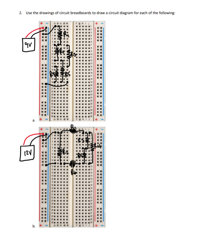 Solved 1. Use the images of a breadboard provided and draw | Chegg.com