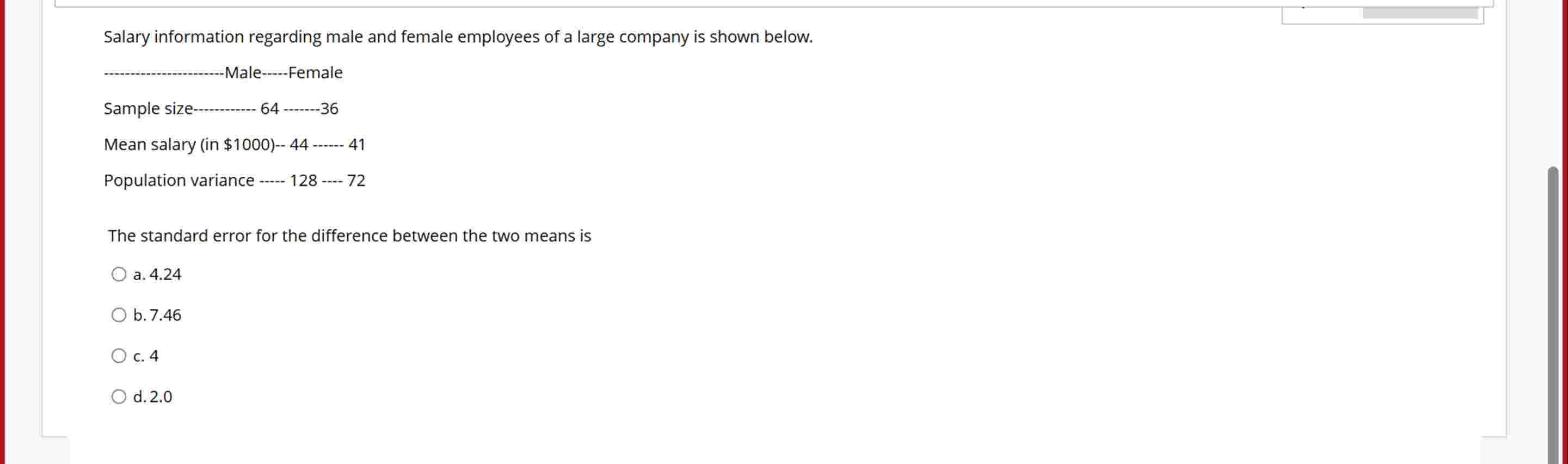 Solved Salary information regarding male and female | Chegg.com