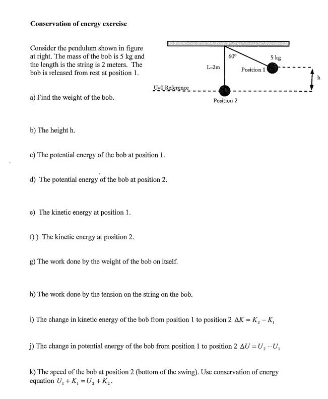Solved Conservation of energy exercise Consider the pendulum | Chegg.com