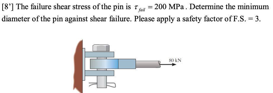 Solved [8’] The failure shear stress of the pin is 7 fail = | Chegg.com