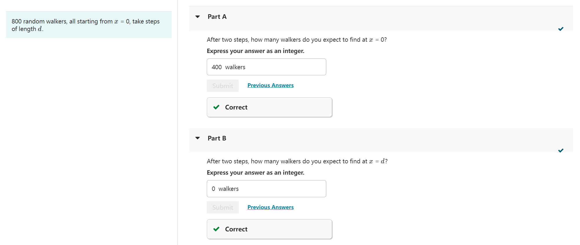 Solved 800 random walkers, all starting from x=0, take steps | Chegg.com