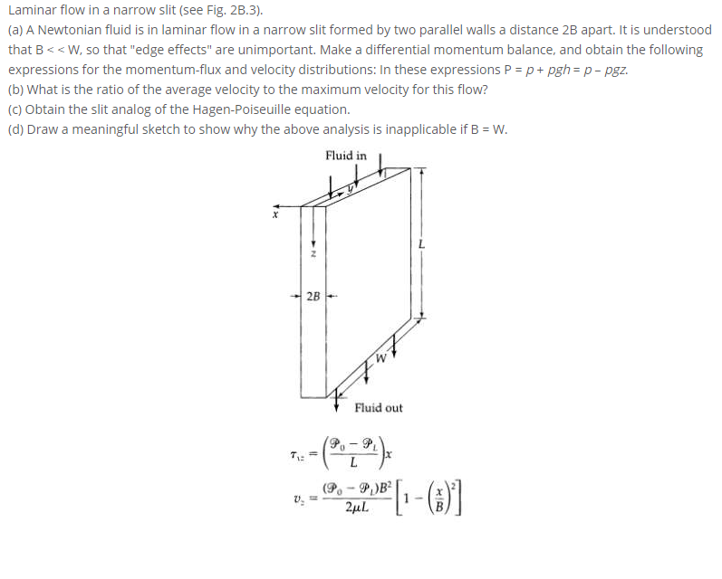 Solved Laminar flow in a narrow slit (see Fig. 2B.3). (a) A | Chegg.com