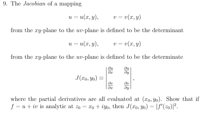 Solved 9. The Jacobian of a mapping u= u(x,y), v=v(x,y) from | Chegg.com