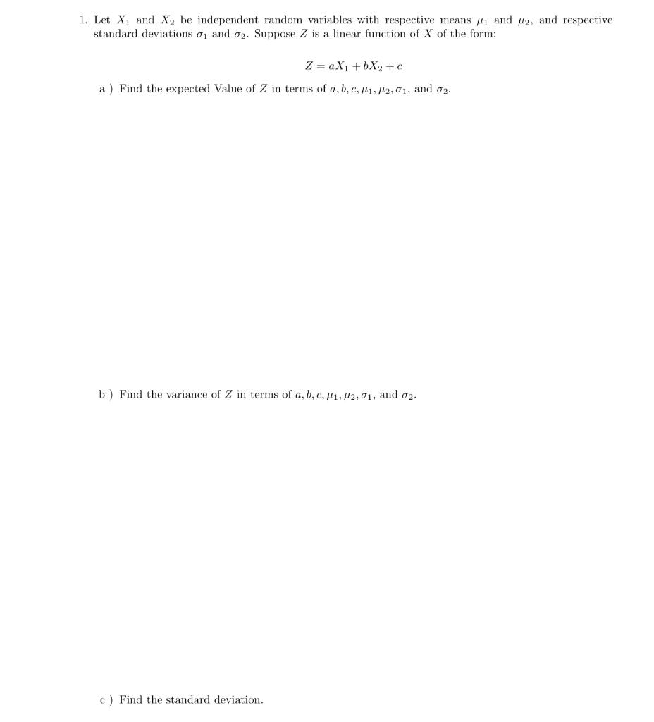 Solved 1. Let X1 and X2 be independent random variables with | Chegg.com