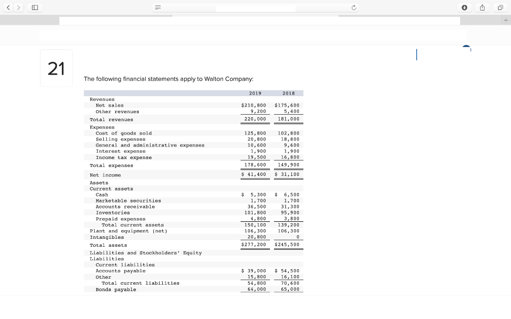 Solved 21 The following financial statements apply to Walton | Chegg.com