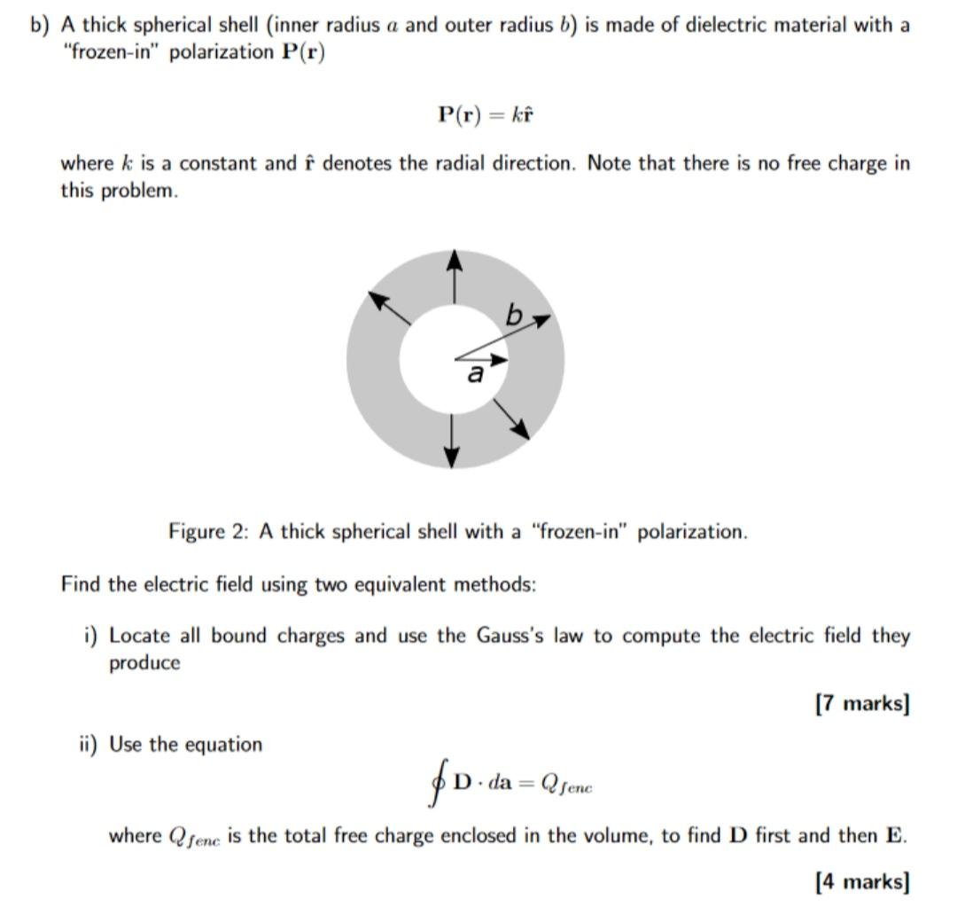 Solved b) A thick spherical shell (inner radius a and outer | Chegg.com