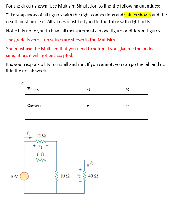 Solved For the circuit shown, Use Multisim Simulation to | Chegg.com