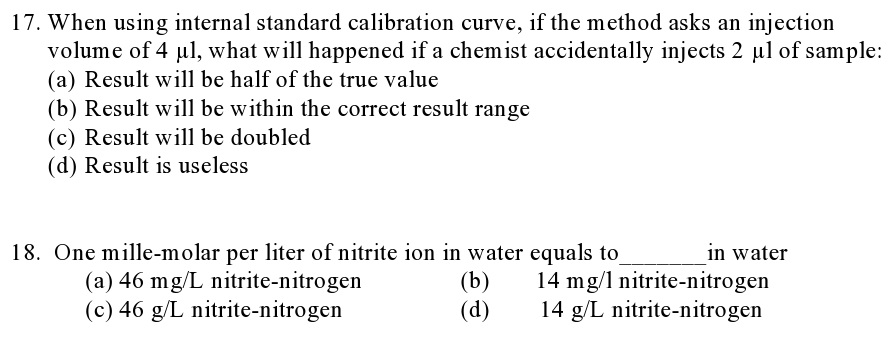 Solved 17. When using internal standard calibration curve, | Chegg.com