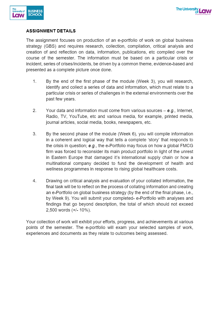 The University ASSESSMENT BRIEF L7 Global Business | Chegg.com