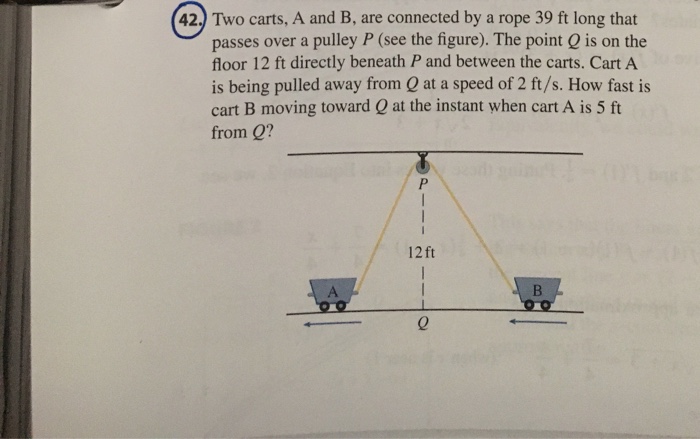 Solved 42.) Two carts, A and B, are connected by a rope 39 | Chegg.com