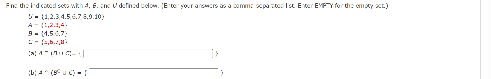 Solved Find the indicated sets with A,B, and U defined | Chegg.com
