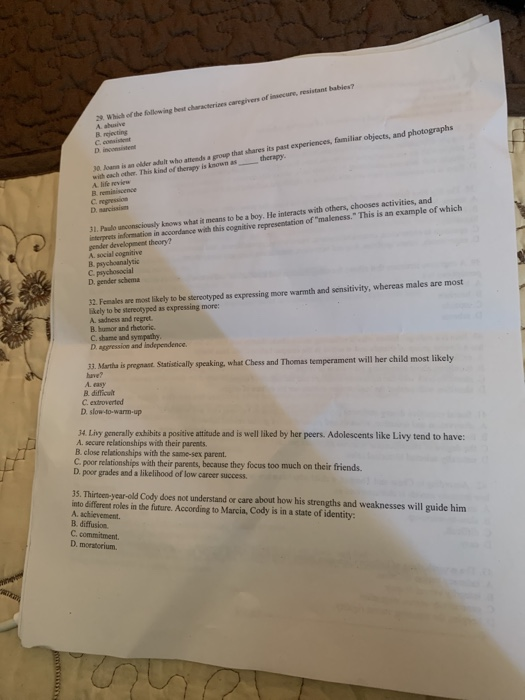 Solved resistant babies? of insecure Which of the following | Chegg.com