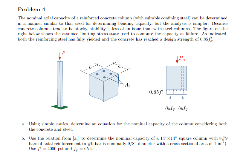Solved Problem 4 The nominal axial capacity of a reinforced | Chegg.com