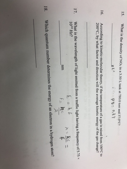Solved 15. What is the density of NO2 in a 3.50 L tank at | Chegg.com